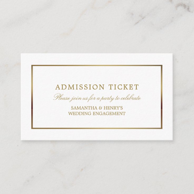 Modern and Sleek, White and Gold, Admission Ticket Enclosure Card | Zazzle