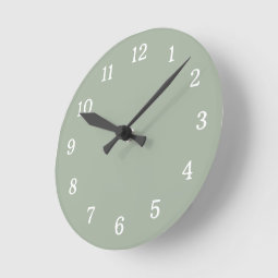 Modern And Trendy Sage Green And White Round Clock | Zazzle