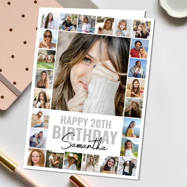 Modern Any Age Custom Collage | Photo Birthday Card | Zazzle