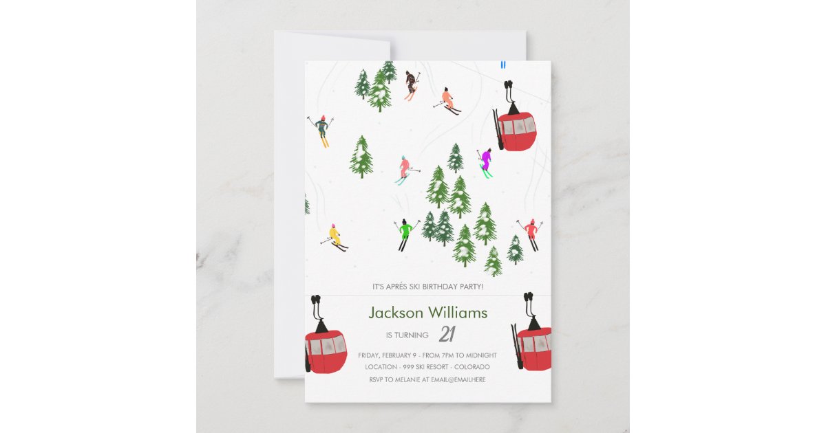 Modern Aprés Ski Skiing Birthday Invitation | Zazzle