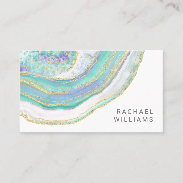Modern Aqua and Purple Agate Stone Pattern Business Card | Zazzle