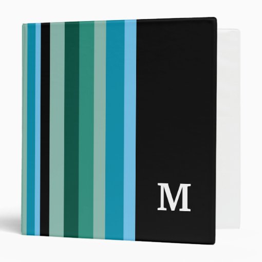 Modern Aqua Blue And Black Stripe Monogrammed Binder | Zazzle