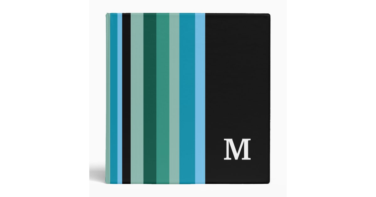 Modern Aqua Blue And Black Stripe Monogrammed Binder | Zazzle