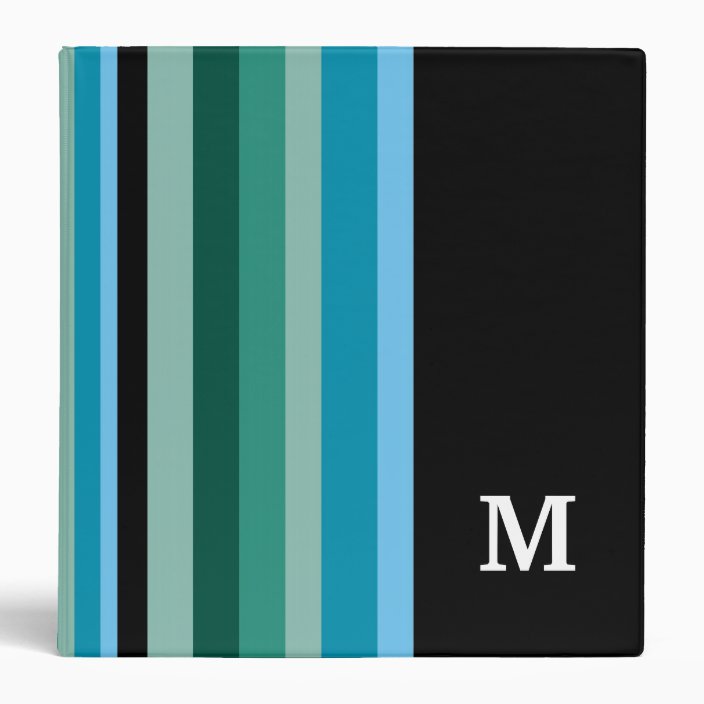 Modern Aqua Blue And Black Stripe Monogrammed Binder | Zazzle.com