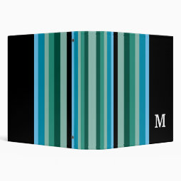 Modern Aqua Blue And Black Stripe Monogrammed Binder | Zazzle