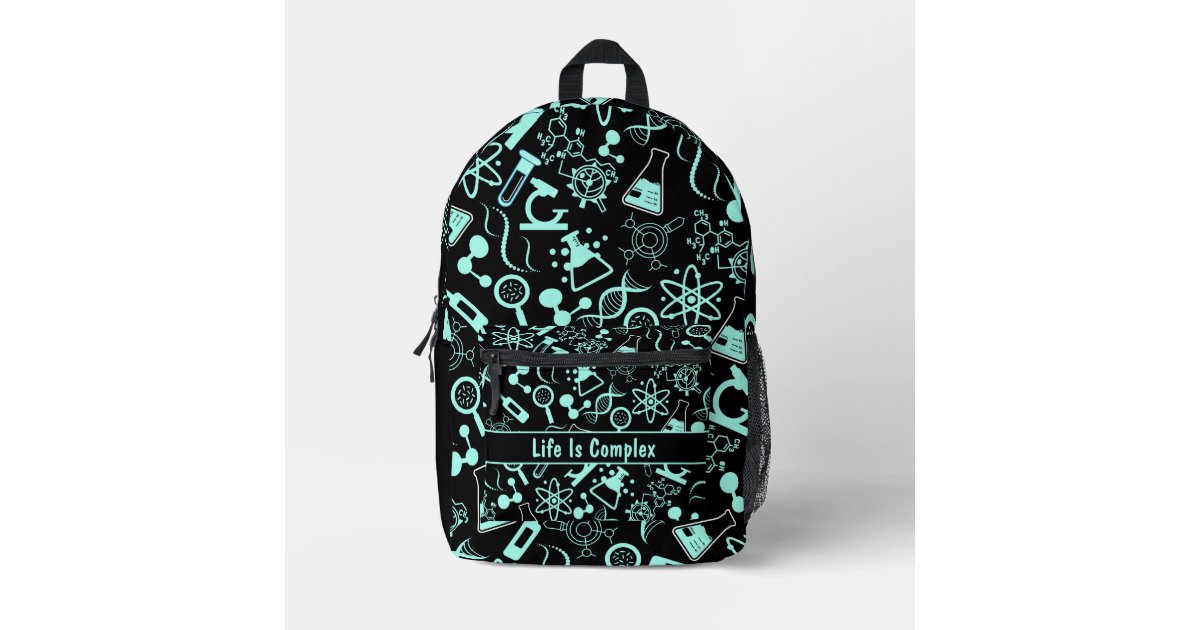 modern aqua blue biochemistry life is complex printed backpack | Zazzle