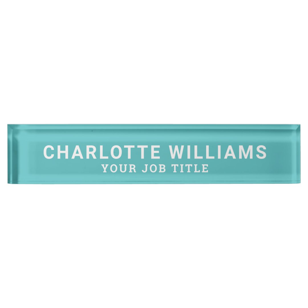Modern Aqua Blue Office Employee Desk Name Plate | Zazzle