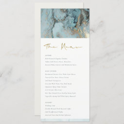 MODERN AQUA DUSKY BLUE GOLD AGATE WEDDING MENU | Zazzle