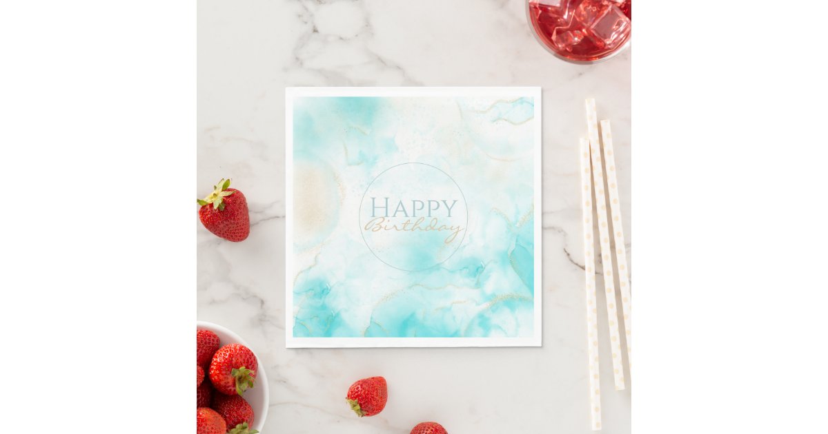 Modern Aqua Gold Alcohol Ink Art Watercolor Ocean Napkins | Zazzle