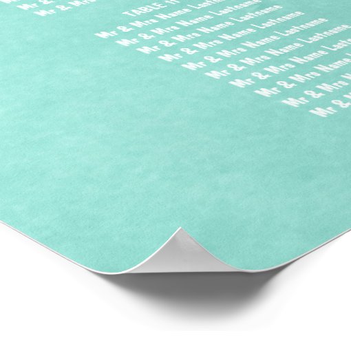 Modern aqua green watercolor table seating chart | Zazzle