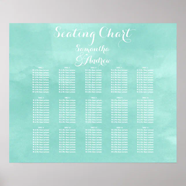 Modern aqua green watercolor table seating chart | Zazzle