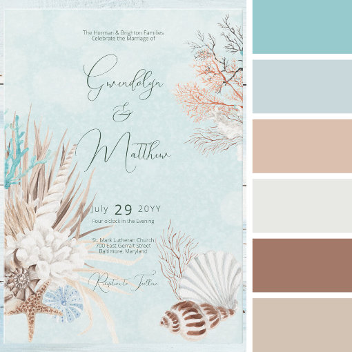 Modern Aqua Ocean & Shells Invitation | Zazzle