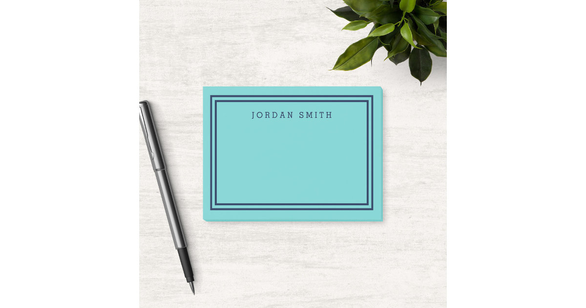 Modern Aqua Teal with Double Navy Blue Borders Post-it Notes | Zazzle