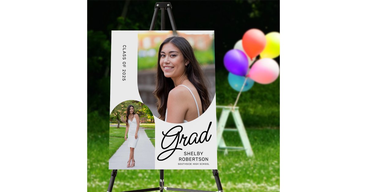 Modern Arch 2 Photo Grad Party Sign | Zazzle