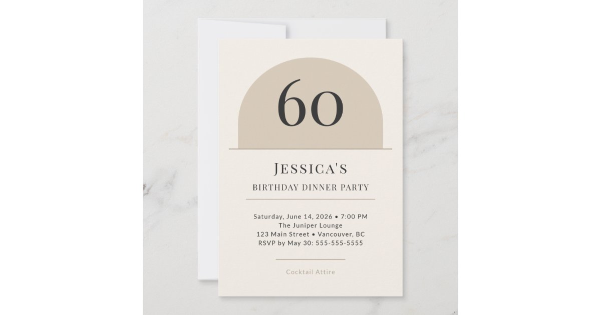 Modern Arch 60th Birthday Dinner Party Invitation | Zazzle
