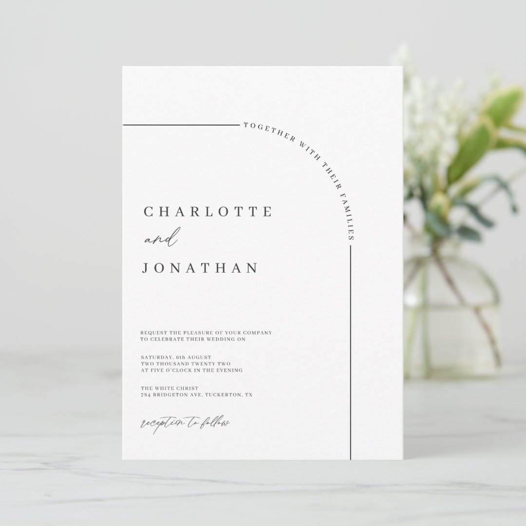 Modern Arch Black and White Wedding Invitation | Zazzle