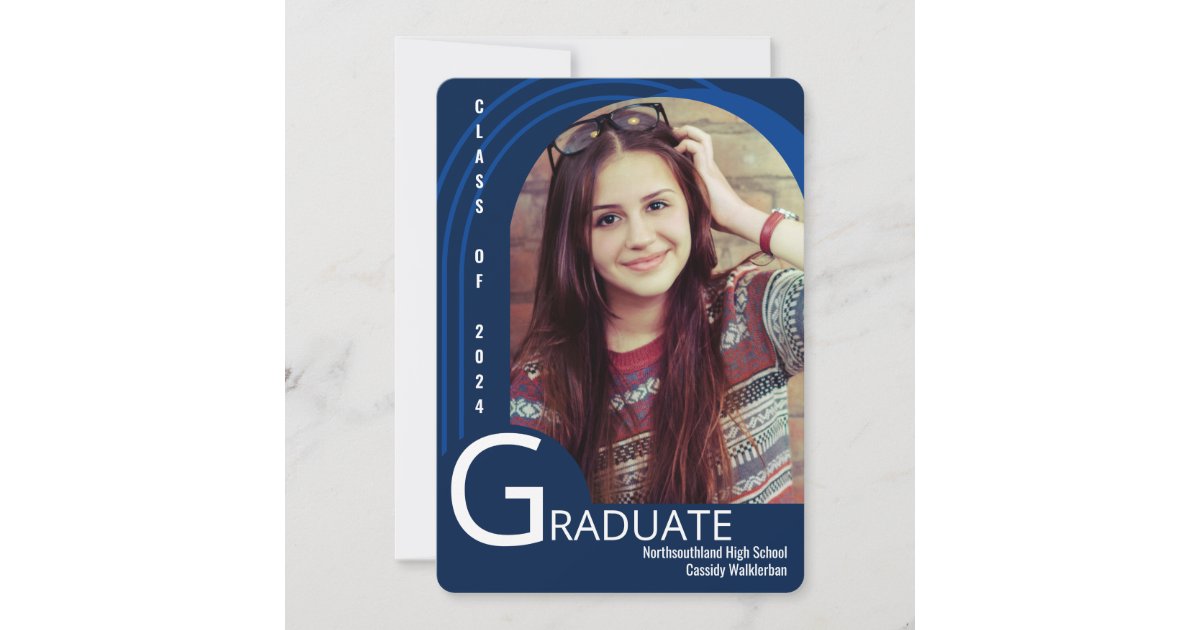 Modern Arch Blue Photo Graduation Announcement | Zazzle