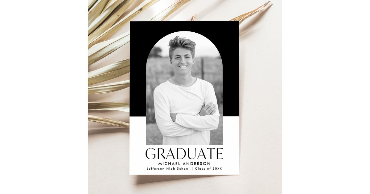 Modern Arch Color Block Photo Graduation Announcement | Zazzle