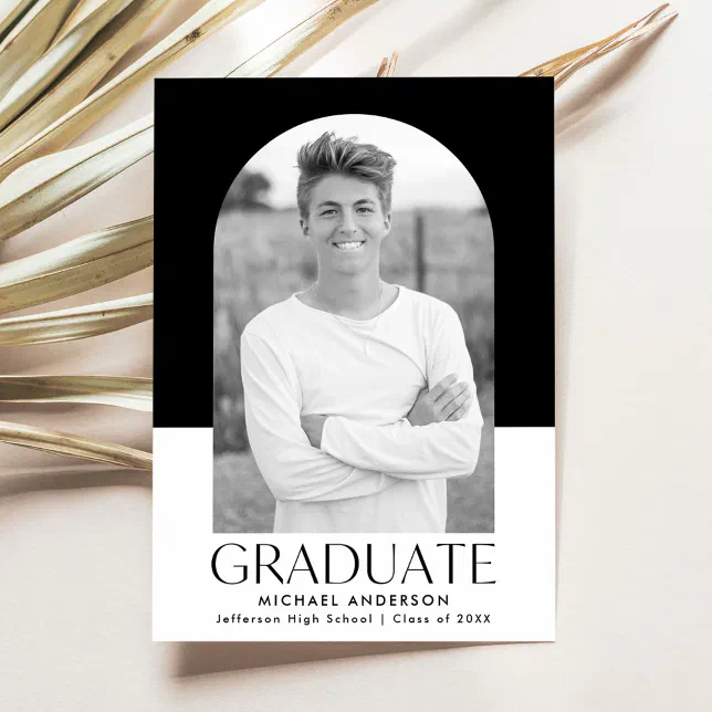 Modern Arch Color Block Photo Graduation Announcement | Zazzle