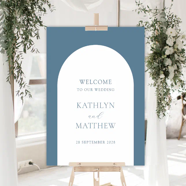Modern Arch Dusty Blue Wedding Welcome Sign | Zazzle