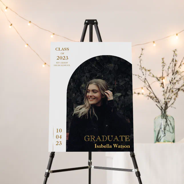 Modern Arch Gold Photo Grad Party Welcome Sign | Zazzle