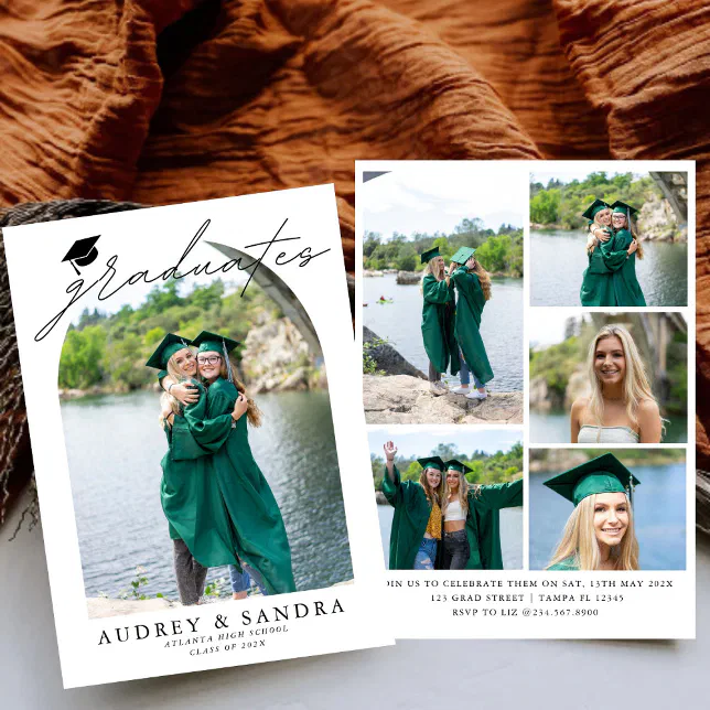 Modern Arch Graduates Double Graduation Party Invitation | Zazzle