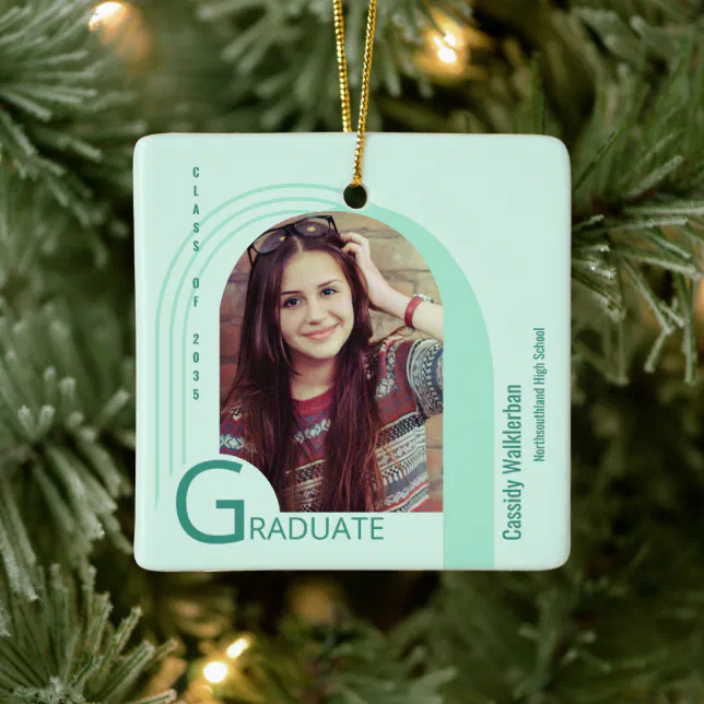 Modern Arch Green Photo Graduation Ceramic Ornament | Zazzle
