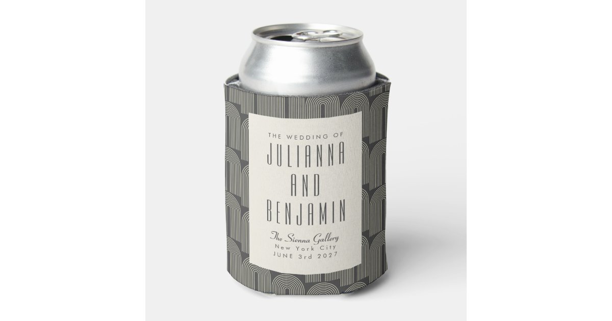 Modern Arch Line Art Black Gray Custom Wedding Can Cooler | Zazzle