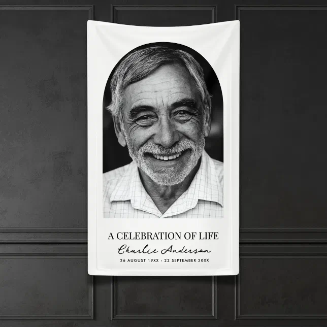 Modern Arch Photo Funeral Or Memorial Service Banner | Zazzle