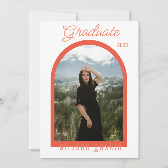 Modern Arch Photo grad announcement 2023 red | Zazzle