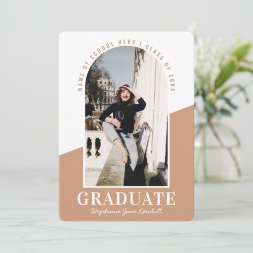 Modern Arch Photo Neutral Graduation Announcement | Zazzle