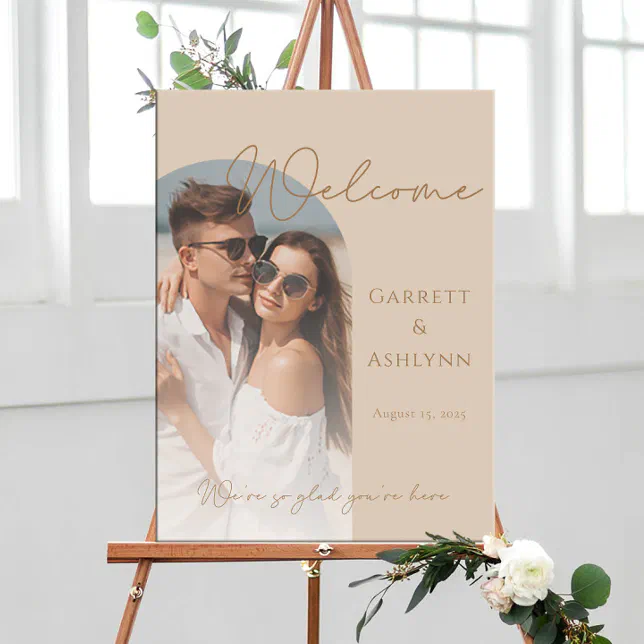 Modern arch photo wedding welcome sign | Zazzle