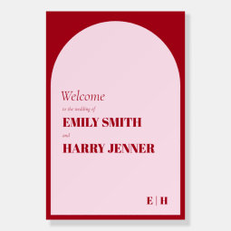 Modern Arch Pink and Red Wedding Welcome Sign | Zazzle