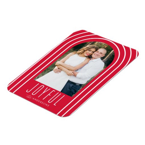 Modern Arch Red and White Holiday Photo Magnet | Zazzle