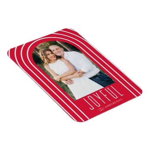 Modern Arch Red and White Holiday Photo Magnet | Zazzle