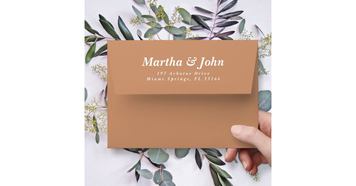 Modern Arch Rust Return Address Wedding RSVP Envelope | Zazzle