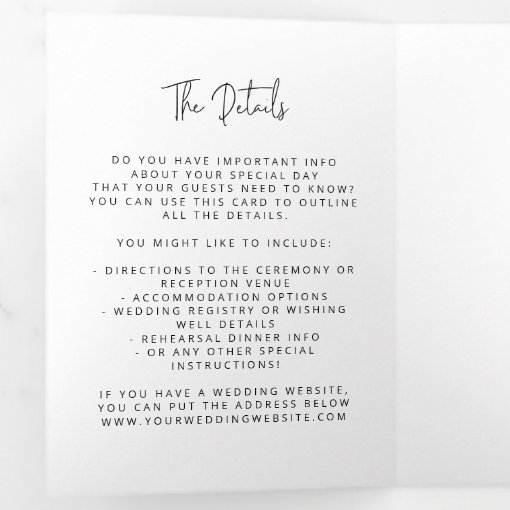Modern Arch Tying Knot Black White Wedding Script Tri-Fold Invitation ...