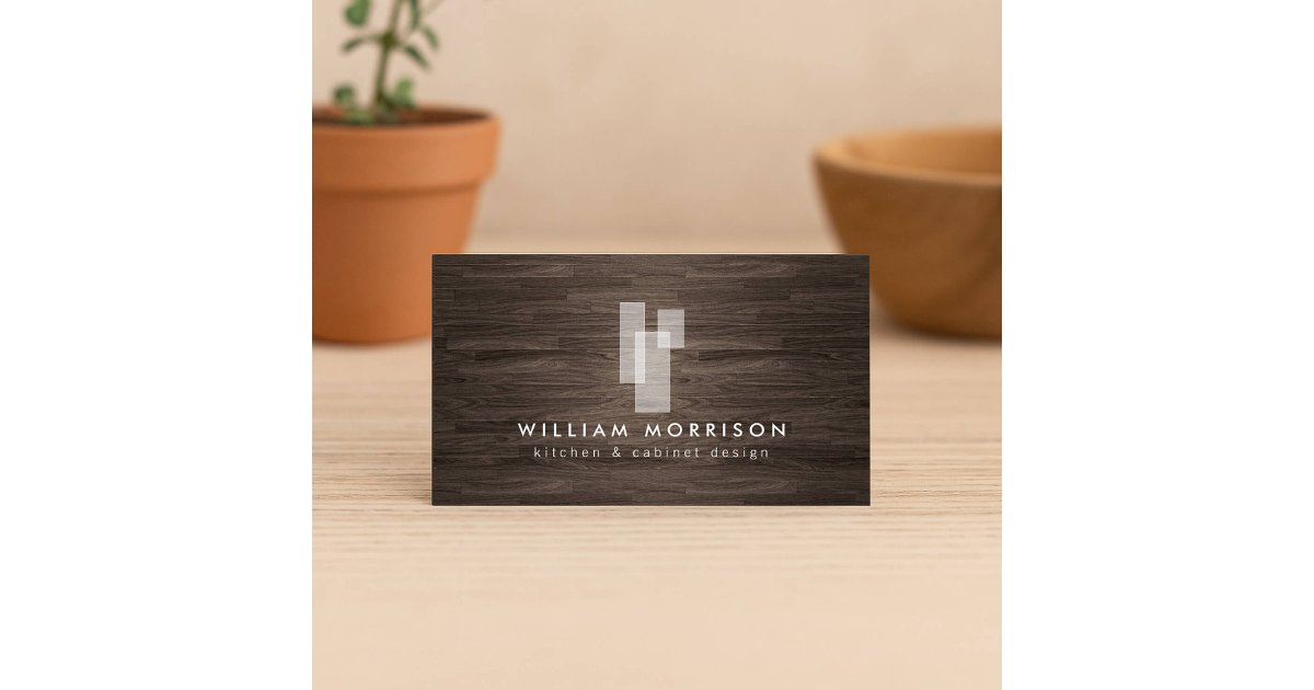 Modern Architectural Blocks Logo II on Dark Wood Business Card | Zazzle