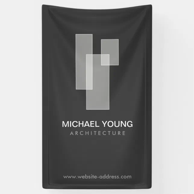 Modern Architectural Blocks Logo White/Gray Banner | Zazzle
