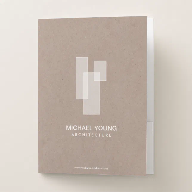 Modern Architectural Blocks Logo White/Tan Pocket Folder | Zazzle
