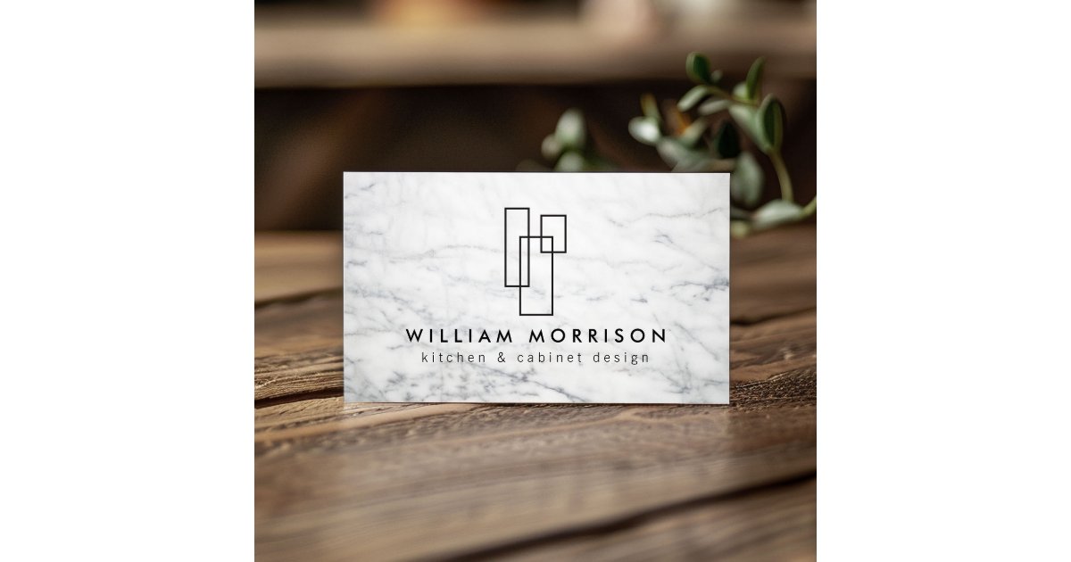 Modern Architectural Logo on White Marble Business Card | Zazzle