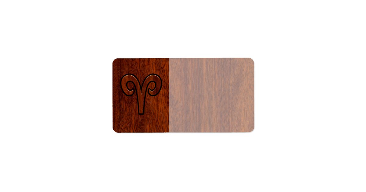 Modern Aries Zodiac Symbol on Mahogany like print Label | Zazzle