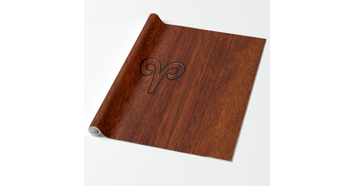 Modern Aries Zodiac Symbol on Mahogany like print Wrapping Paper | Zazzle