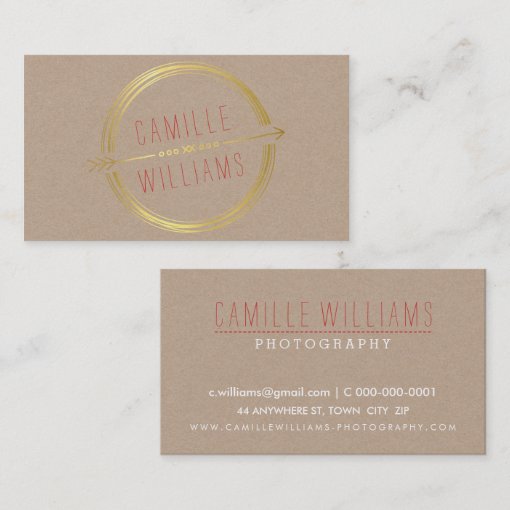 MODERN ARROW LOGO gold foil rustic hand drawn Business Card | Zazzle