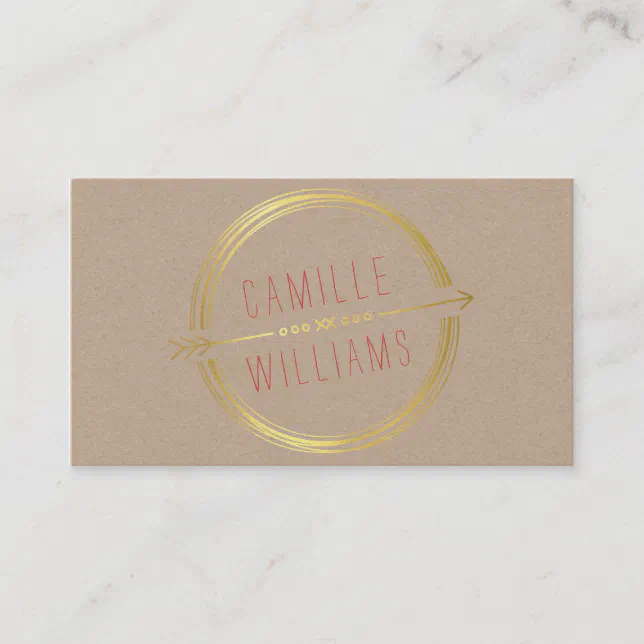 MODERN ARROW LOGO gold foil rustic hand drawn Business Card | Zazzle