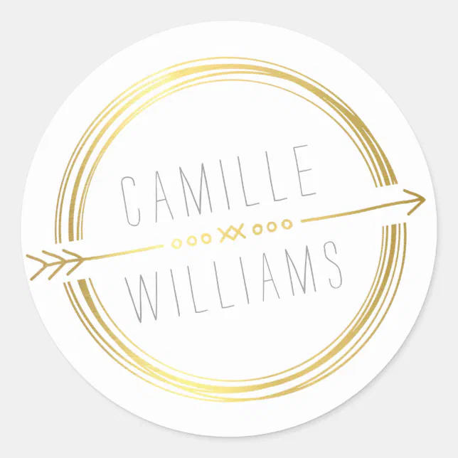 MODERN ARROW LOGO gold foil rustic hand drawn Classic Round Sticker ...