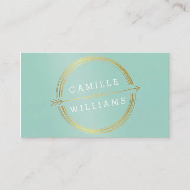 MODERN ARROW LOGO gold foil rustic hand drawn mint Business Card | Zazzle