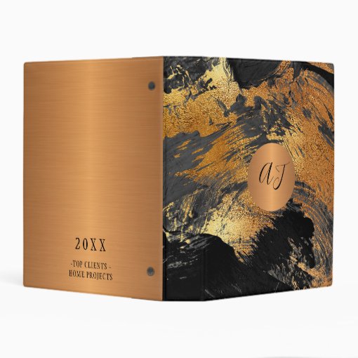Modern art abstract pattern black copper monogram mini binder | Zazzle