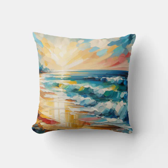 Modern Art Beach Sunset Design Throw Pillow | Zazzle