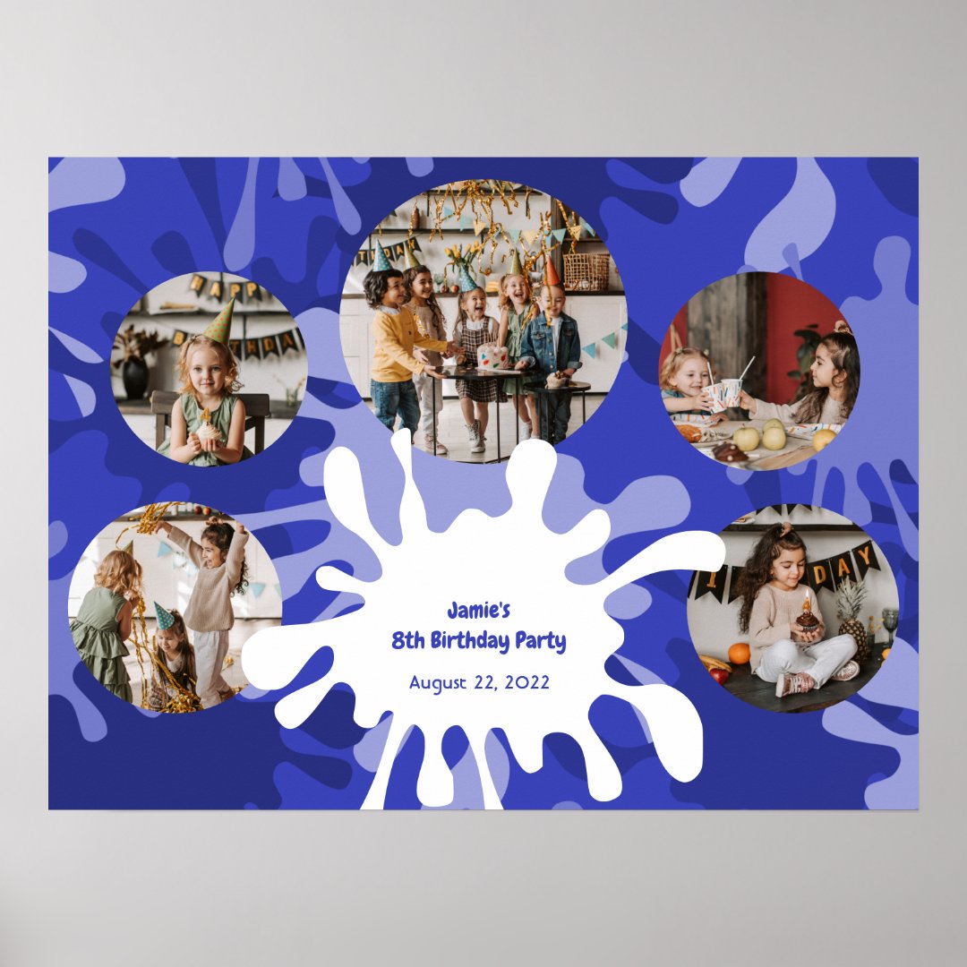 Modern Art Birthday 5 Photos Collage Template Poster | Zazzle